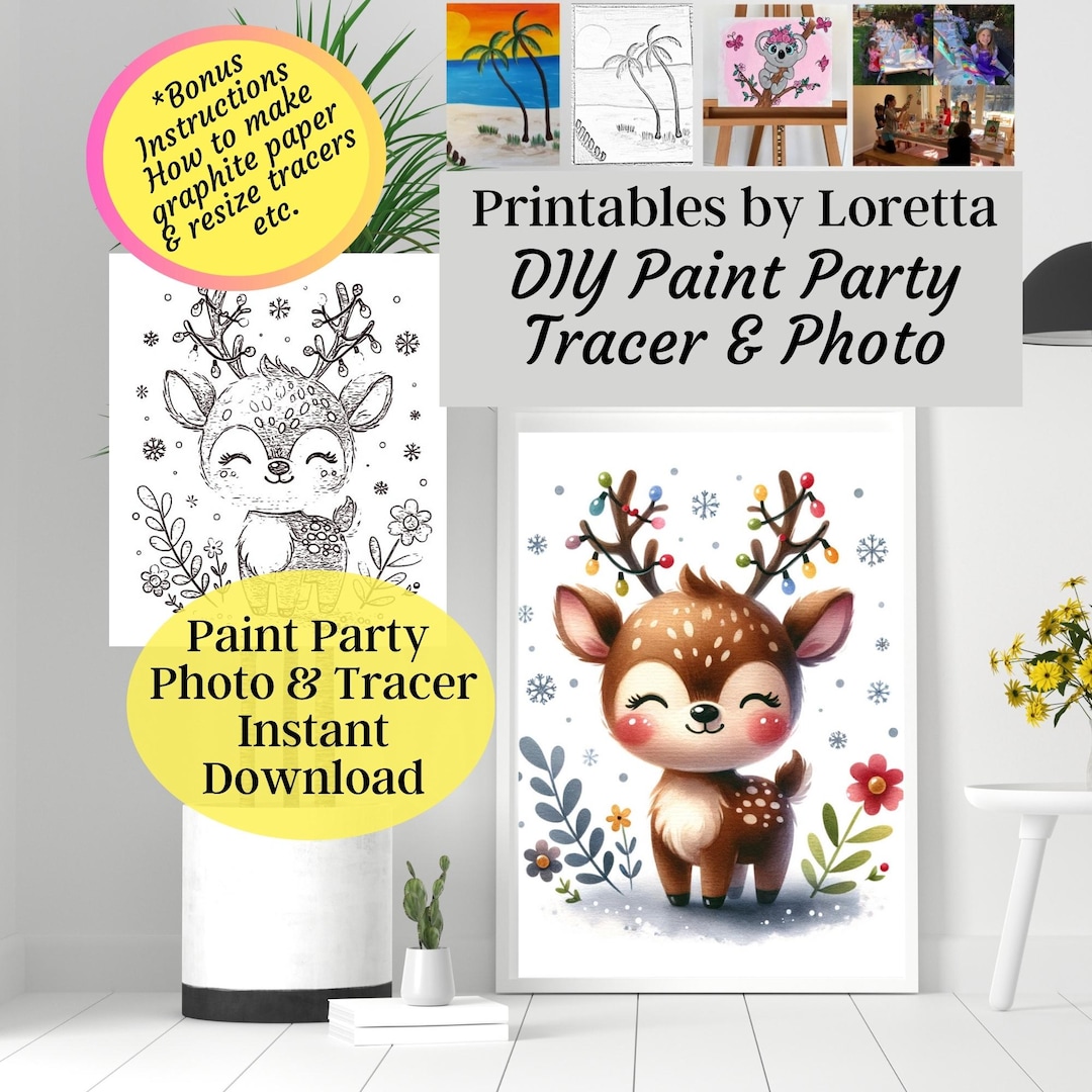Christmas Reindeer Paint Party Kit: DIY Tracer & Photo (digital ...