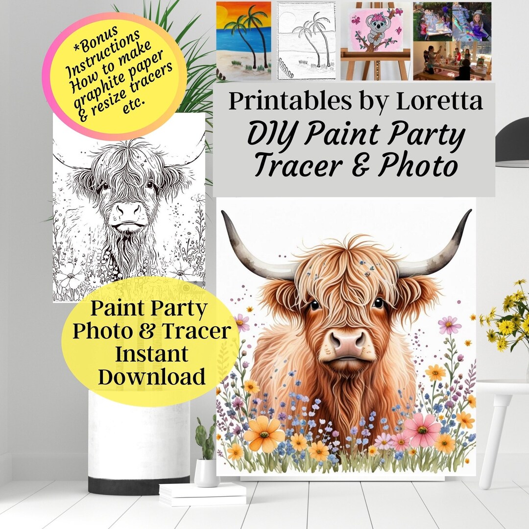 Highland Cow Paint Party Kit: Tracer & Photo (digital Download) - Etsy