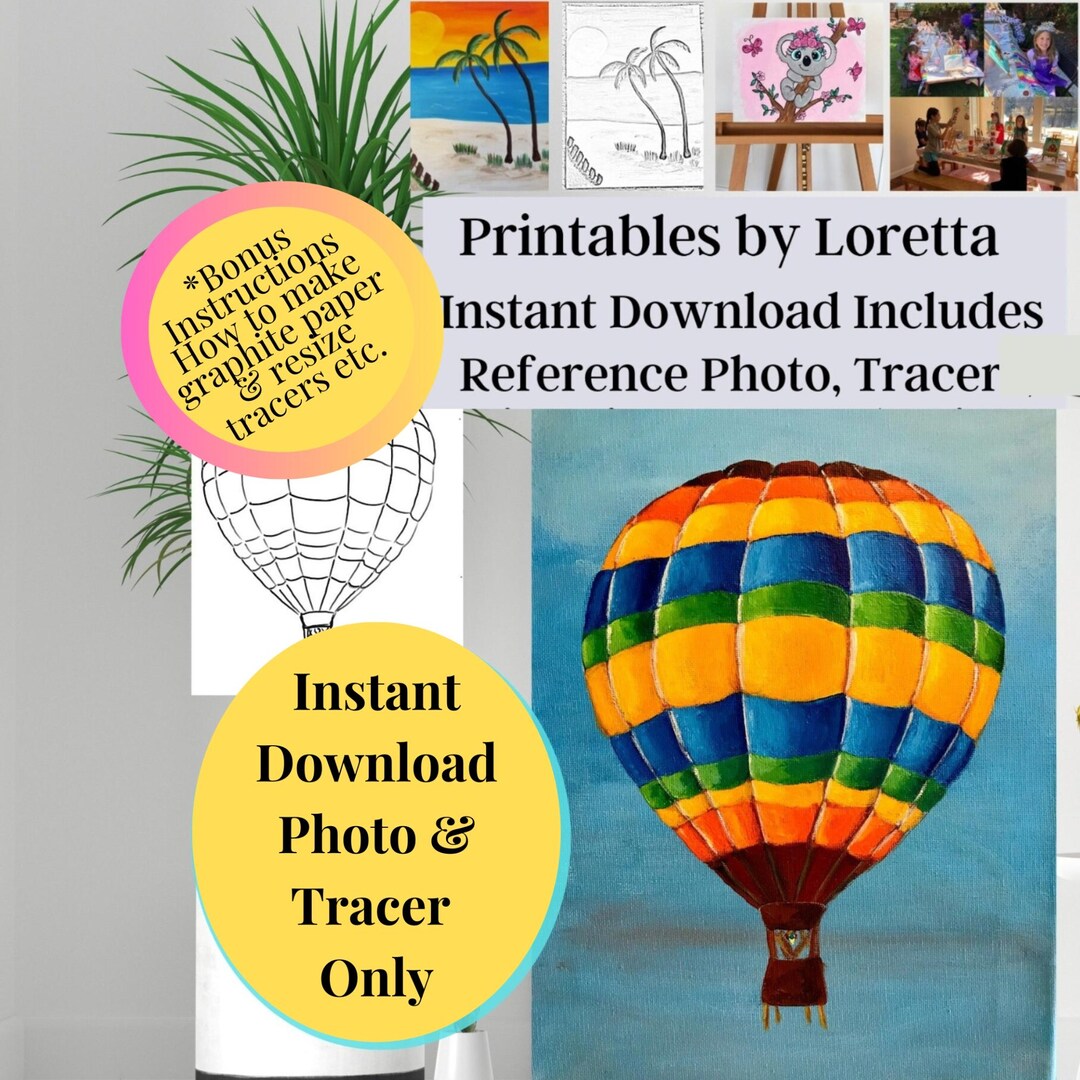Hot Air Balloon Paint Party Tracer: DIY Painting Template (digital ...