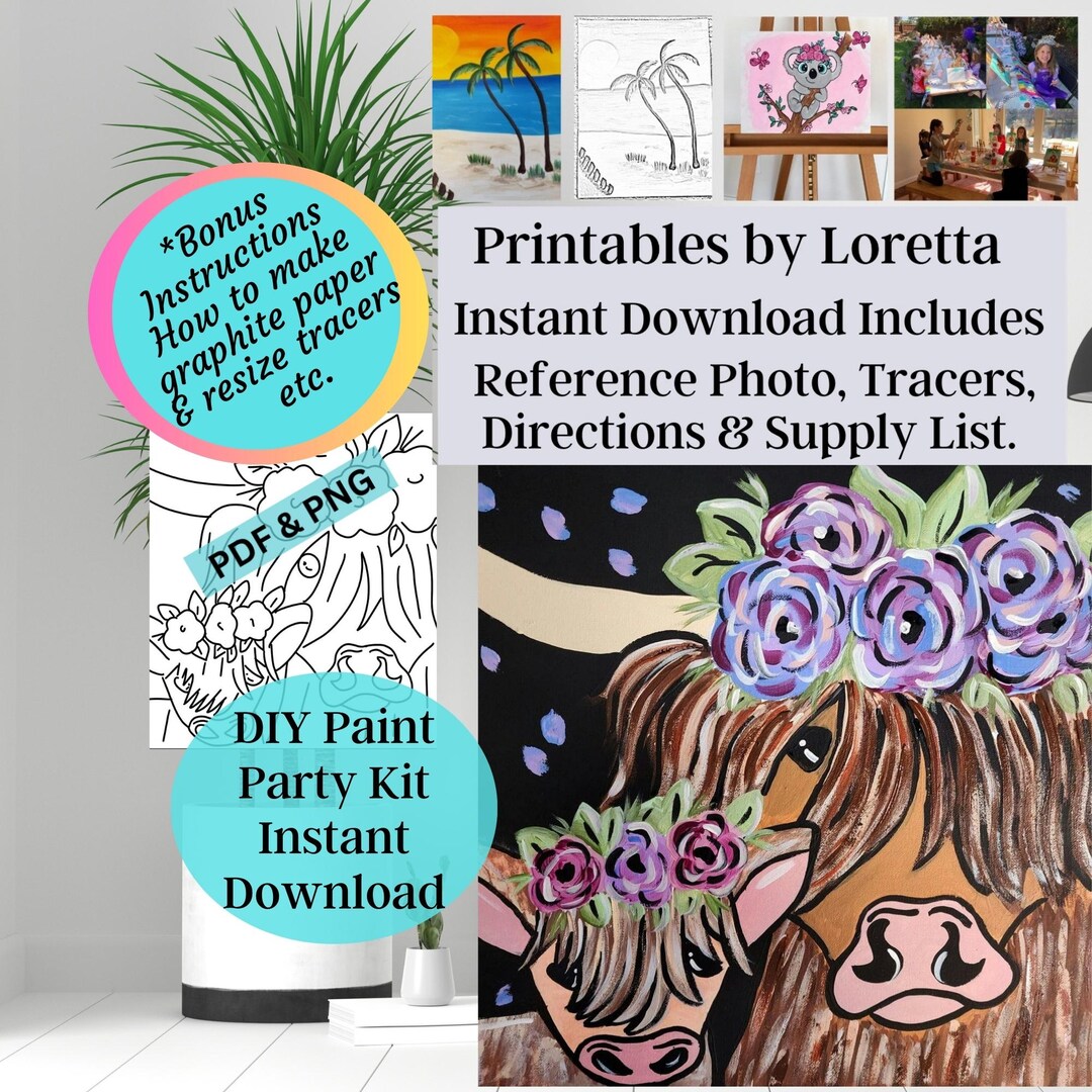 Highland Cow Paint Party Kit: Mom and Baby DIY (digital Download) - Etsy