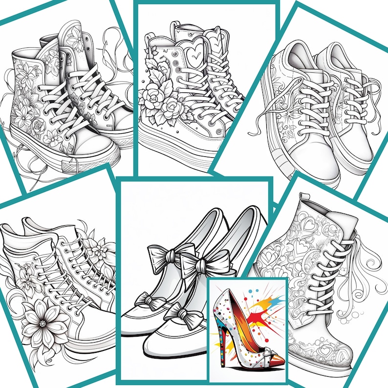Shoes Coloring Pages Instant Download 12 Page Coloring Bundle Great for ...