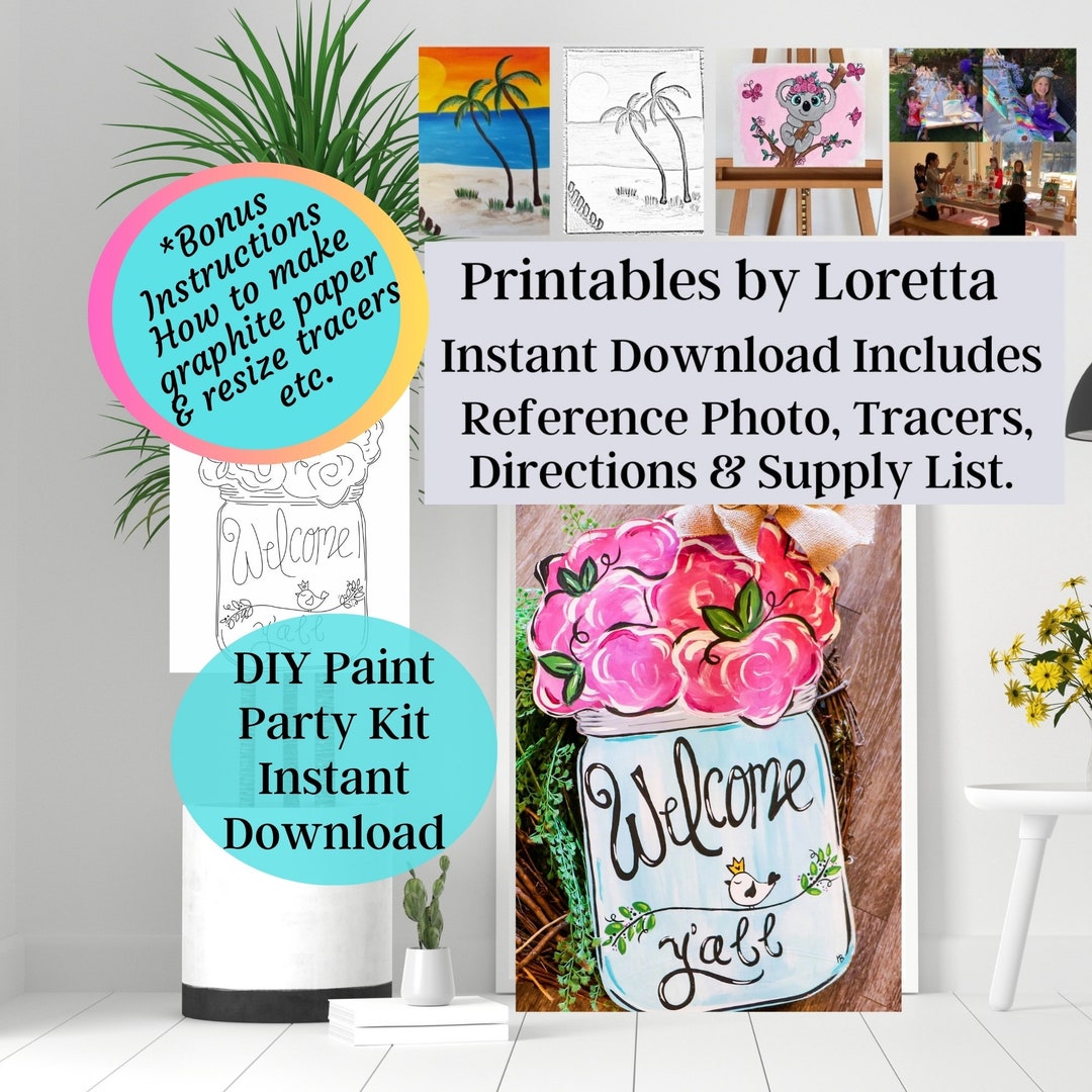 Welcome Mason Jar Paint Party Kit: DIY Printable Tracer (digital ...