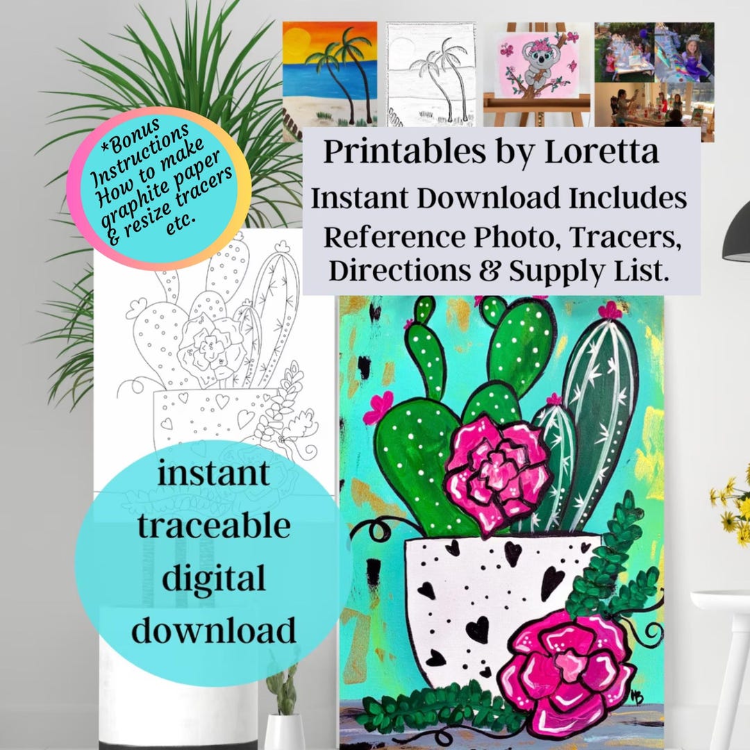 Cactus Flower Paint Party Kit: Traceable Art, Photo, Tracer , Supply ...