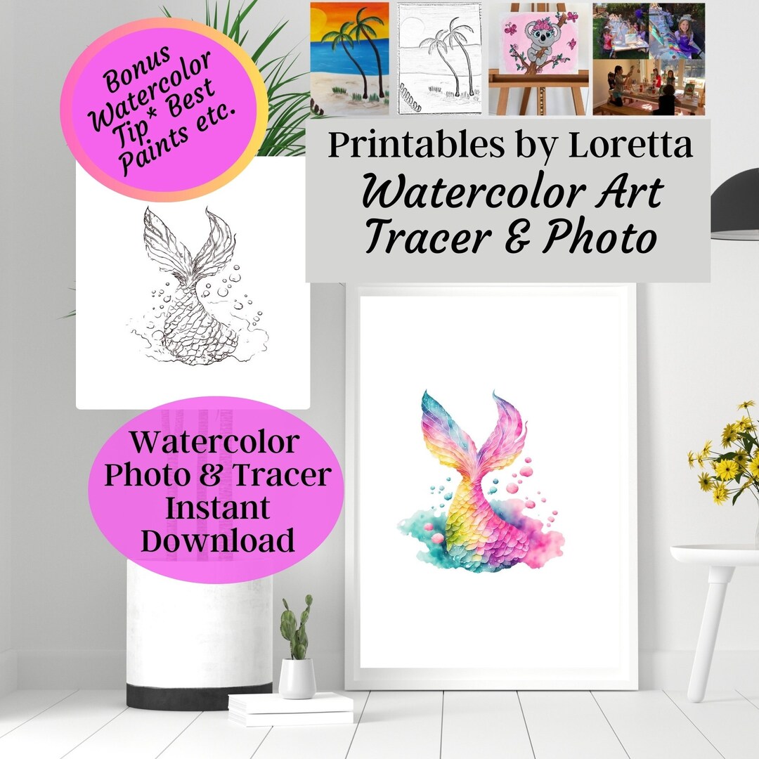 Watercolor Mermaid Tail Tracer, Reference Photo, DIY Art (digital ...