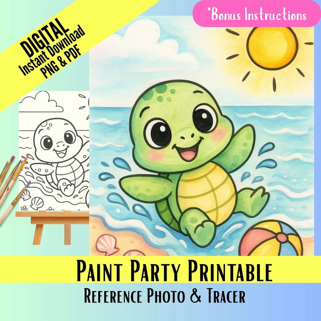 Beach Turtle Paint Party Kit: Printable Ocean Animal Tracer (digital ...