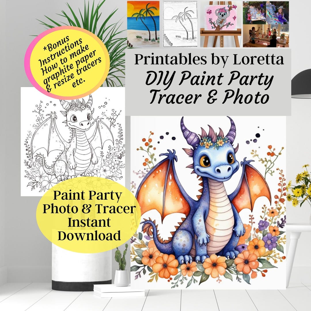 Dragon Paint Party Kit: DIY Tracer & Reference Photo (digital Download ...