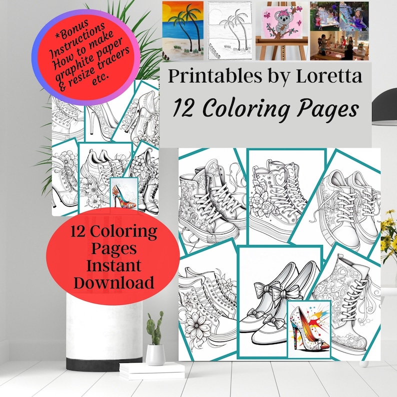 Shoes Coloring Pages Instant Download 12 Page Coloring Bundle Great for ...
