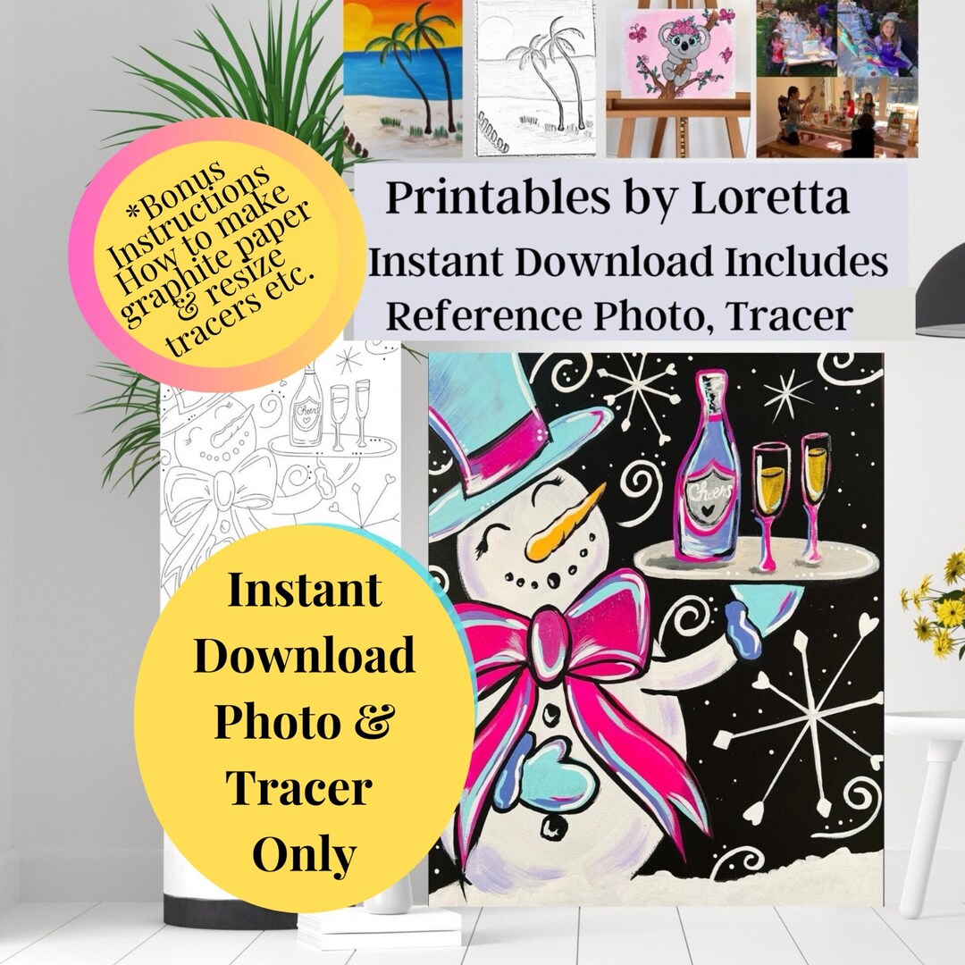 Snowman Paint Party Tracer: New Year DIY Art (digital Download) - Etsy