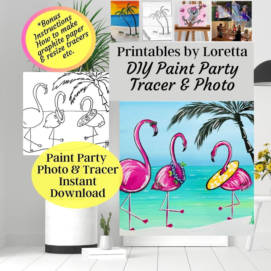 Flamingo Paint Party Tracer: DIY Painting Template (digital Download ...