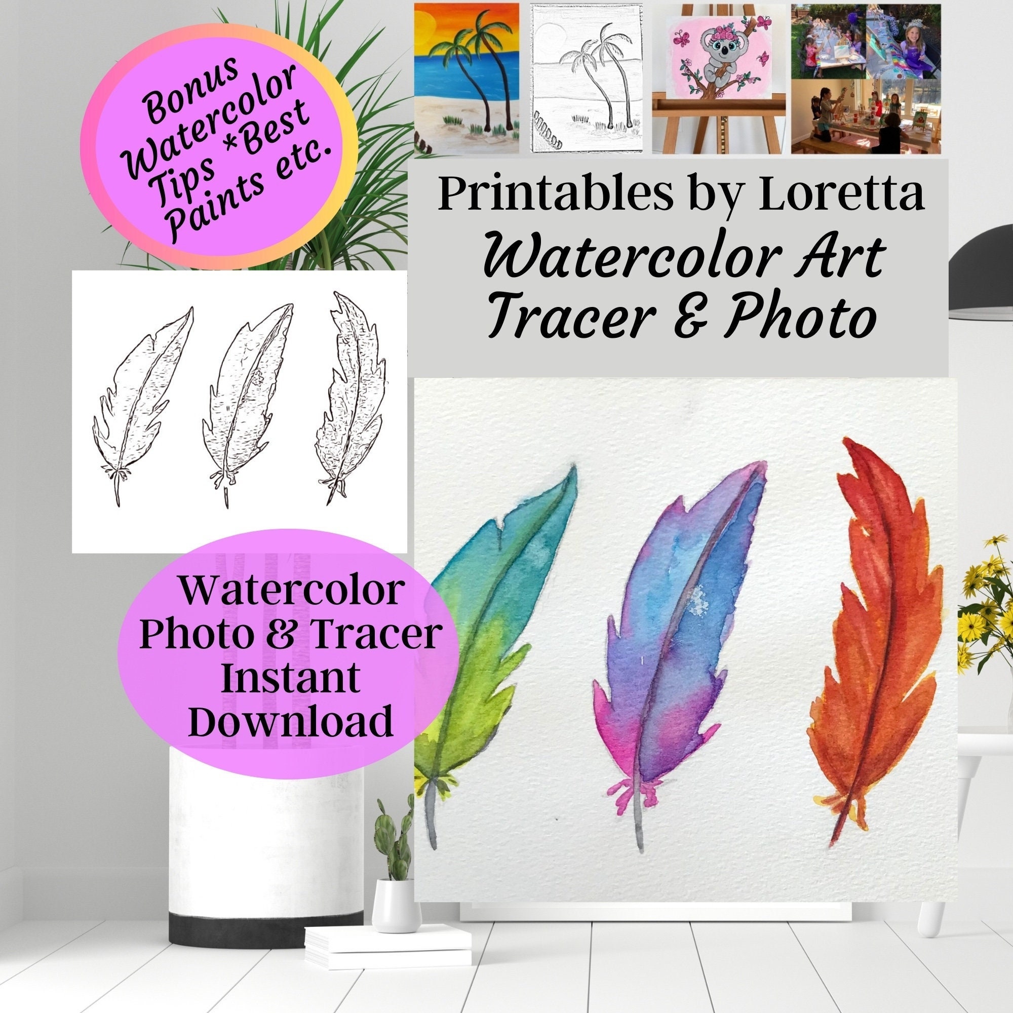 DIY Watercolor Feathers Instant Download ,tracer and Reference Photo ...