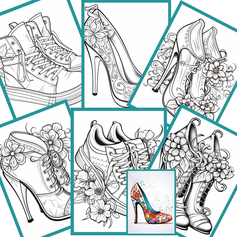 Shoes Coloring Pages Instant Download 12 Page Coloring Bundle Great for ...