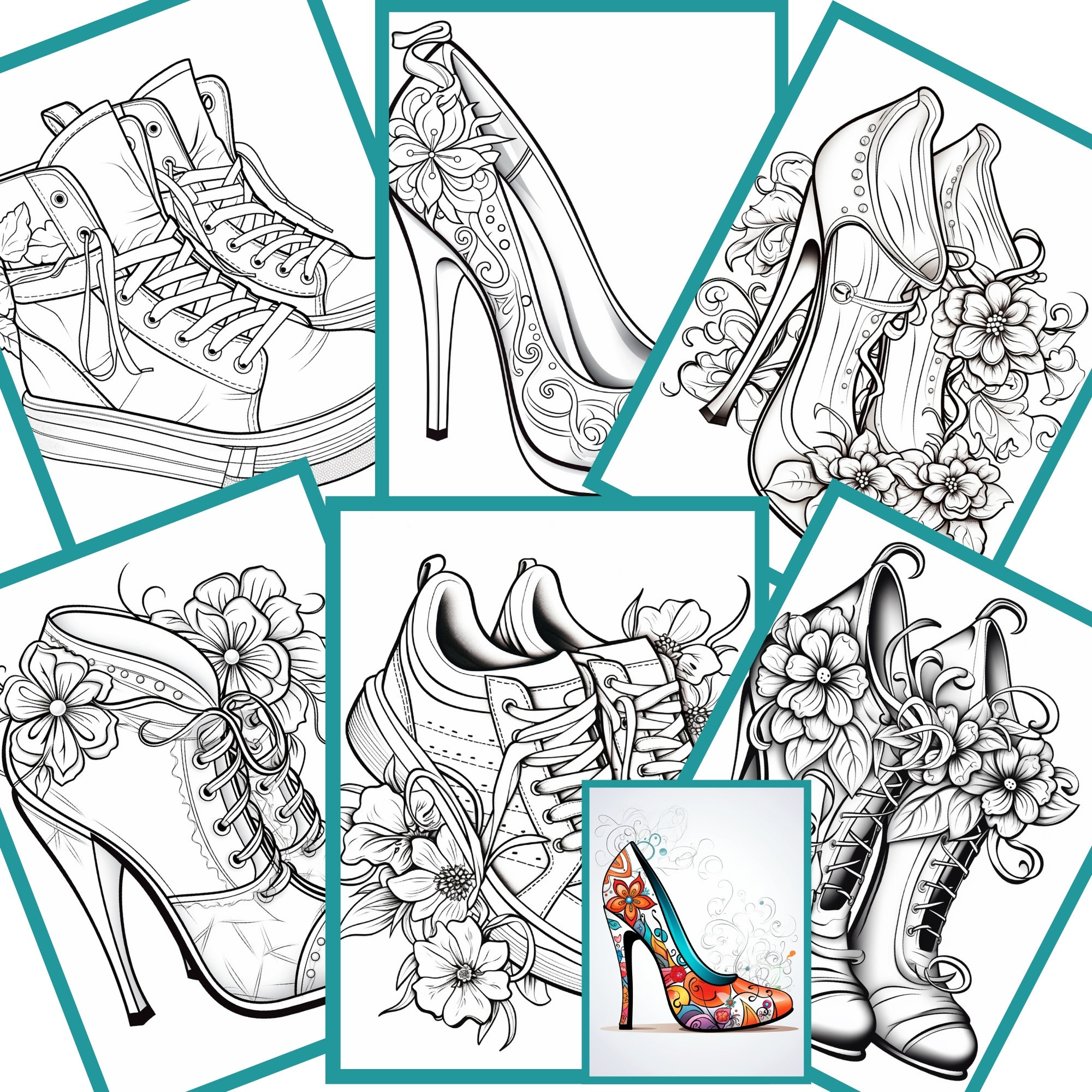 Shoes Coloring Pages Instant Download 12 Page Coloring Bundle Great for ...