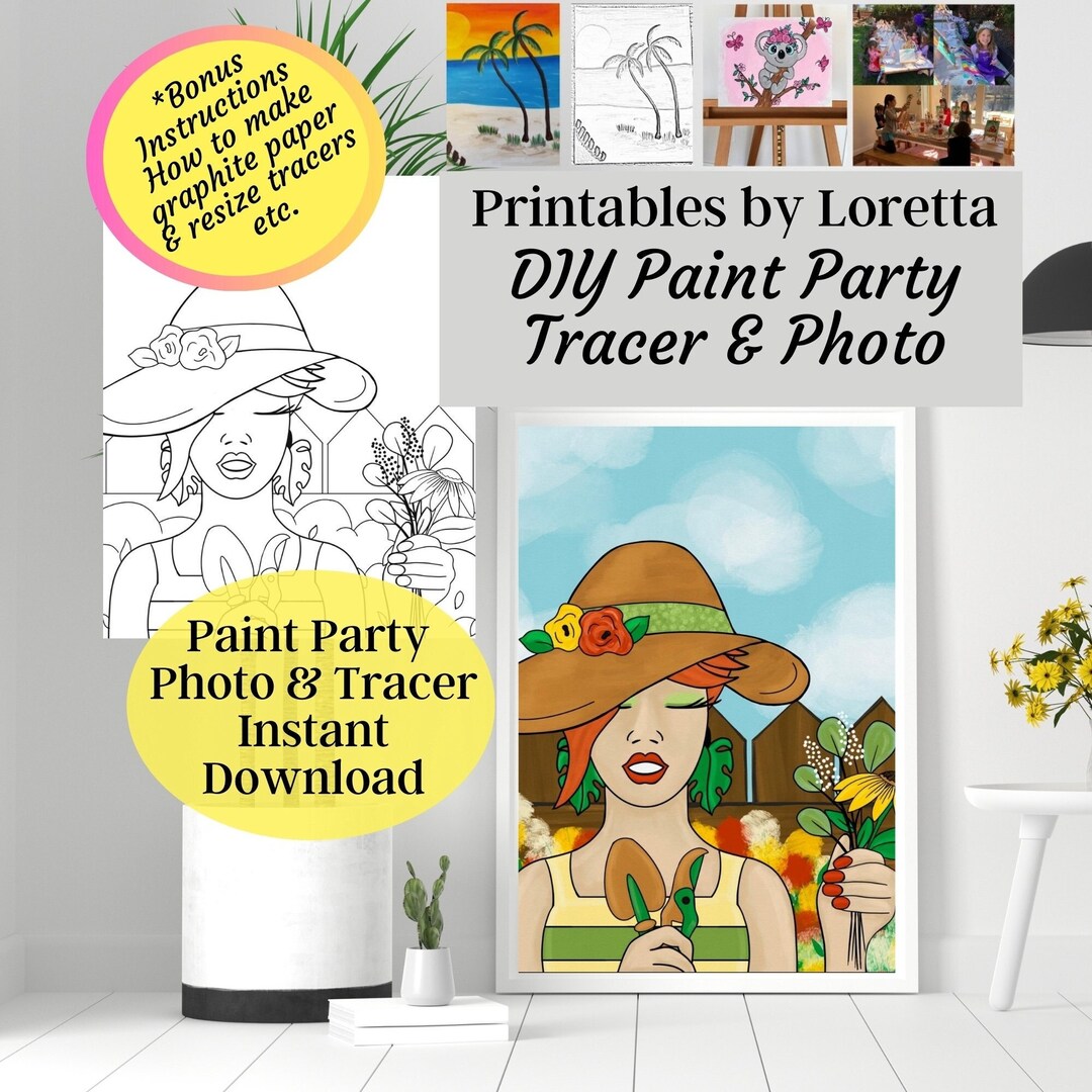 Woman Gardener Paint Party Tracer: DIY Art, Photo Reference (digital ...