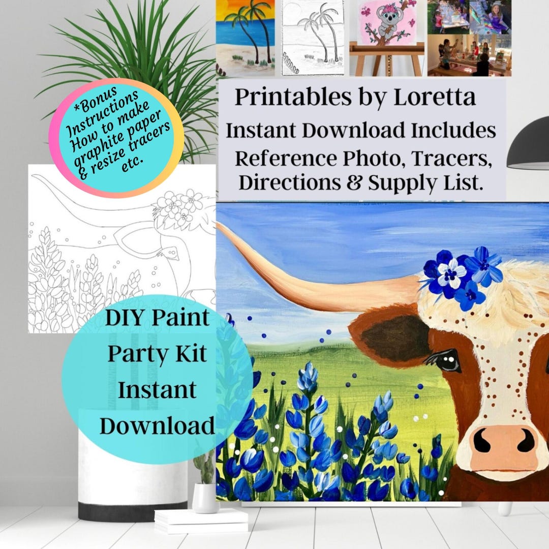 Longhorn Cow Paint Party Kit: DIY Farm Art (digital Download)photo ...