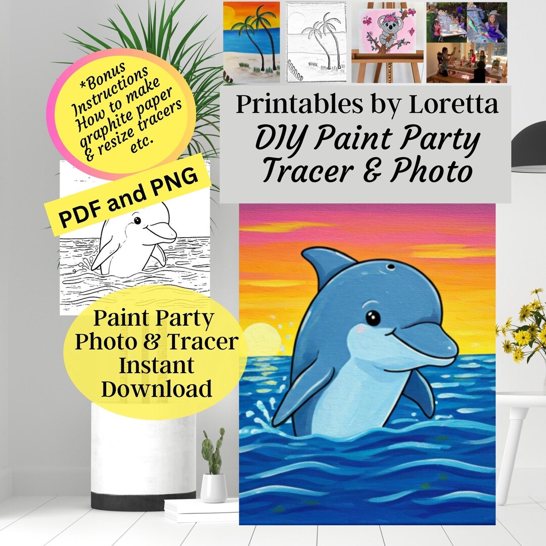 DIY Paint Party Kit Instant Download Cute Dolphin, Paint & Sip Party ...