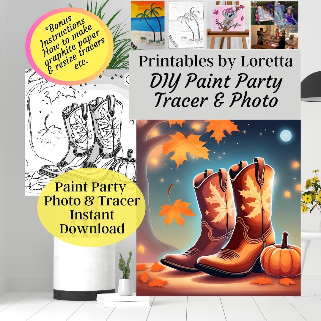 Cowboy Boots & Pumpkins Paint Party Tracer: DIY Craft (digital Download ...