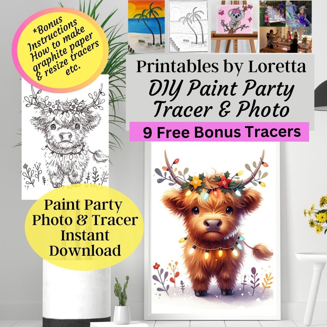 DIY Paint Party Kit Instant Download Christmas Highland Cow Baby, Paint ...