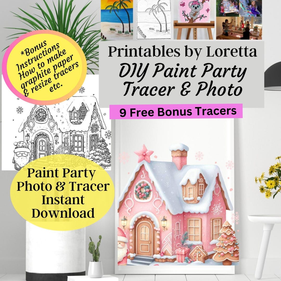 DIY Paint Party Kit Instant Download Pink Christmas Cottage , Paint ...
