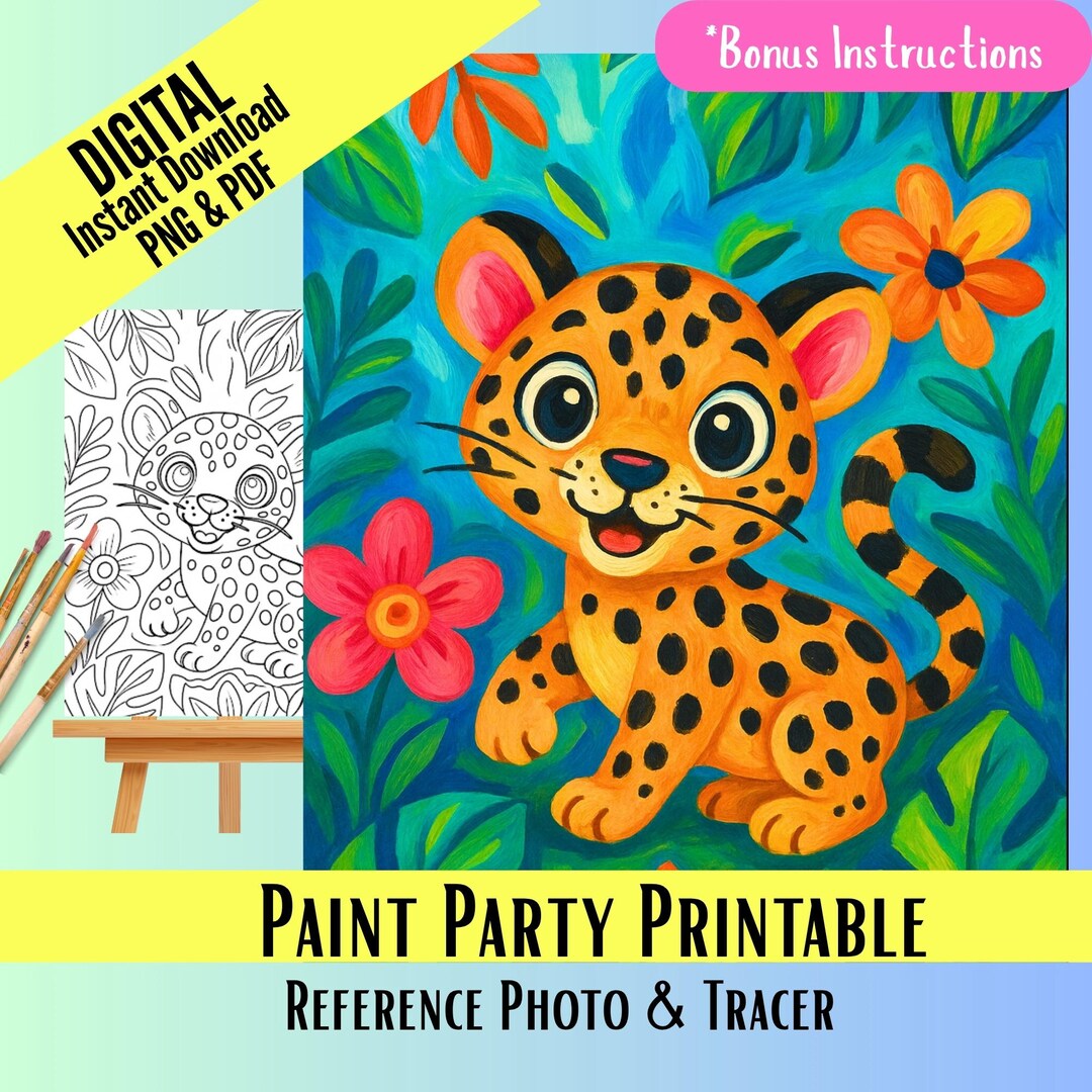 DIY Paint Party Kit Instant Download Cute Whimsical Leopard With ...