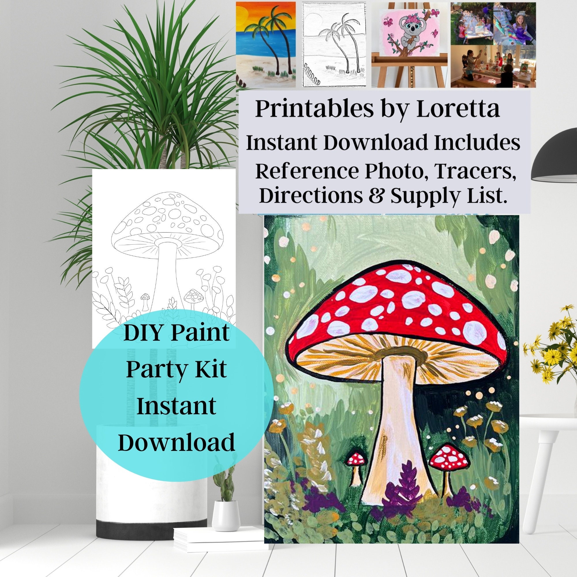 DIY Paint Party Kit Instant Download, Mushroom Toadstool , Reference ...