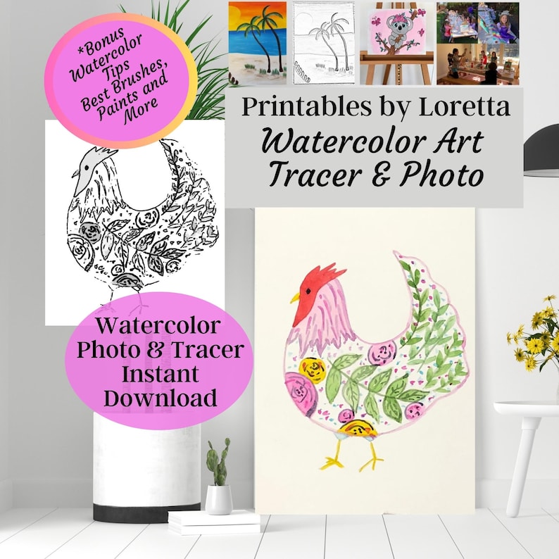Watercolor Chicken Art: Photo & Tracer (digital Download) - Etsy
