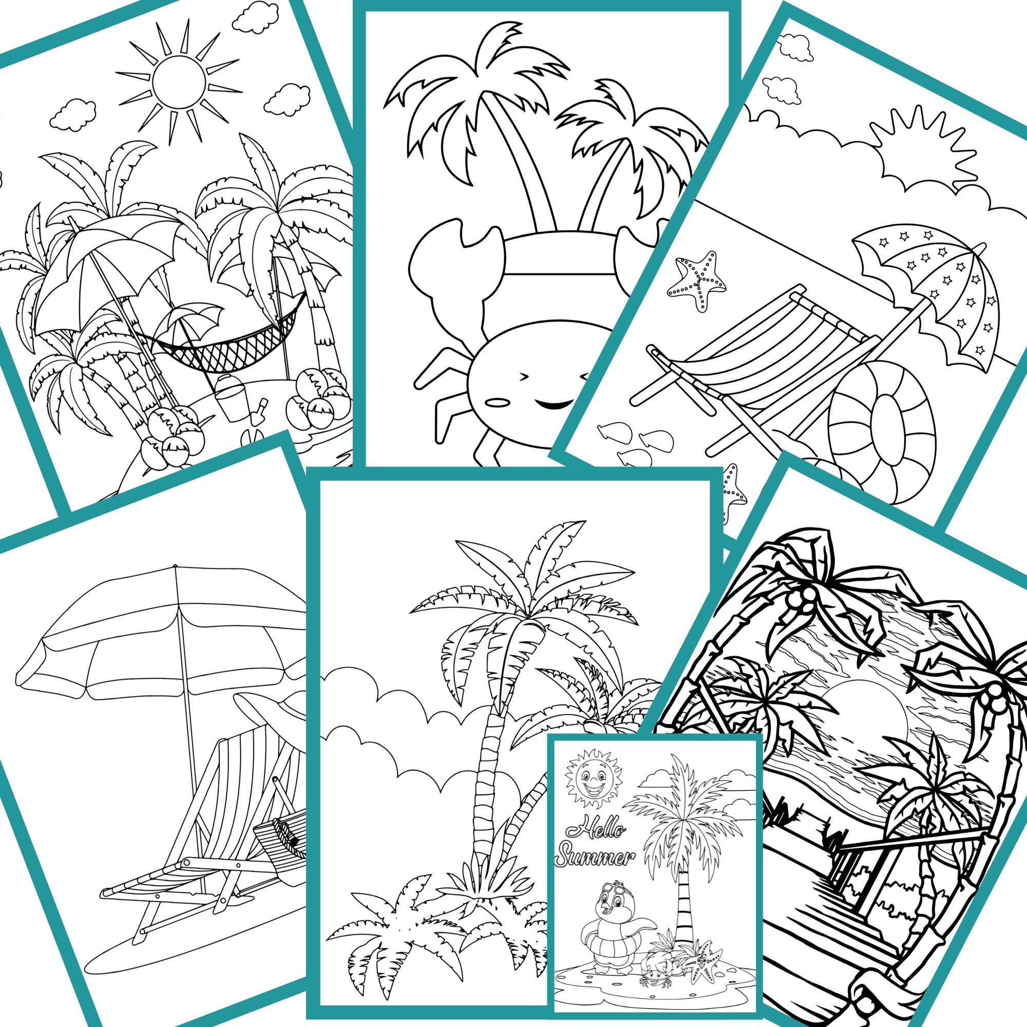 Beach Time Seashore Summer Coloring Pages Instant Download 12 Page ...