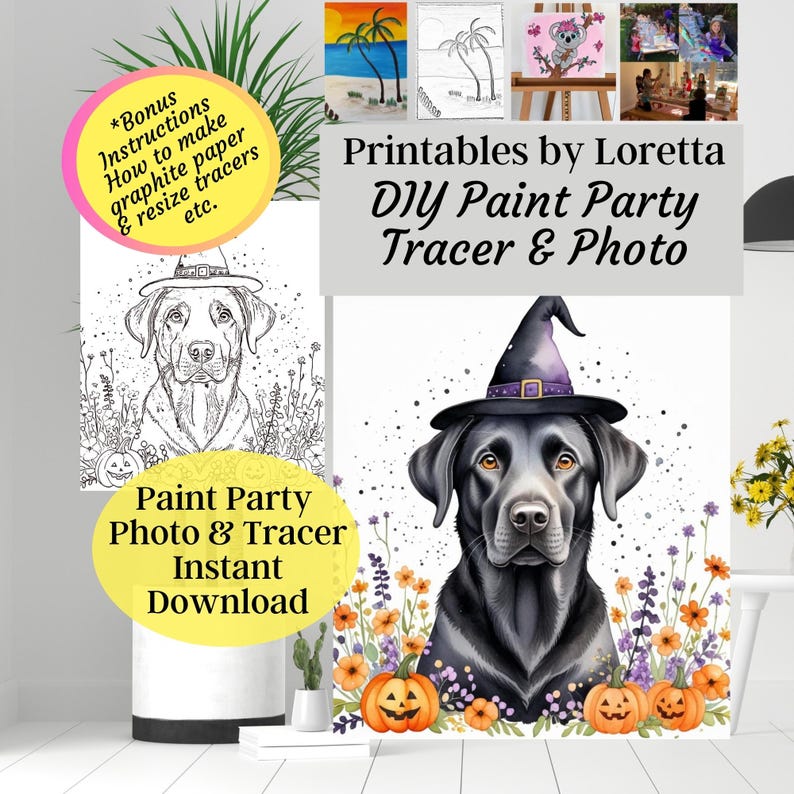 DIY Paint Party Kit Instant Download Halloween Black Labrador, **tracer ...