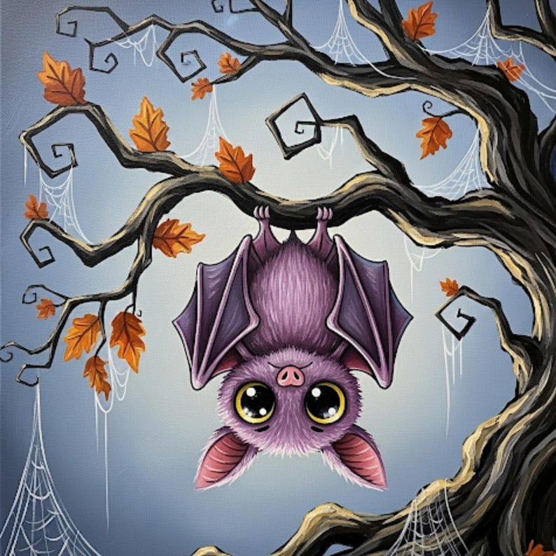 Whimsical Bat Paint Party Printable, Cute Halloween Wall Art (digital ...