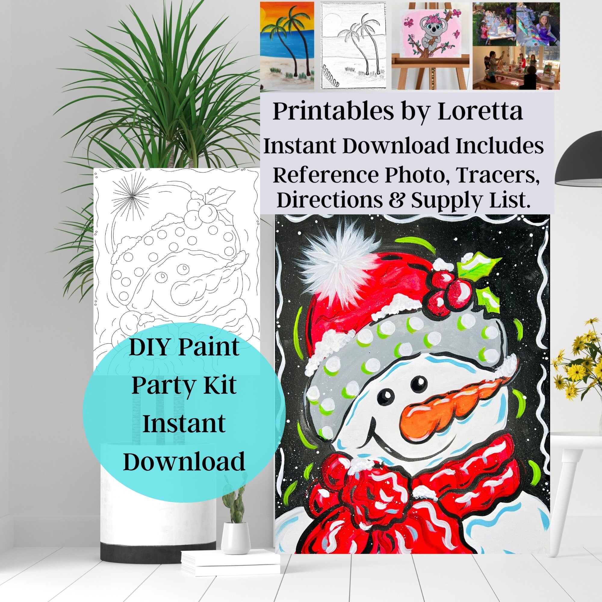 DIY Paint Party Kit Instant Download Happy Christmas Snowman Paint ...