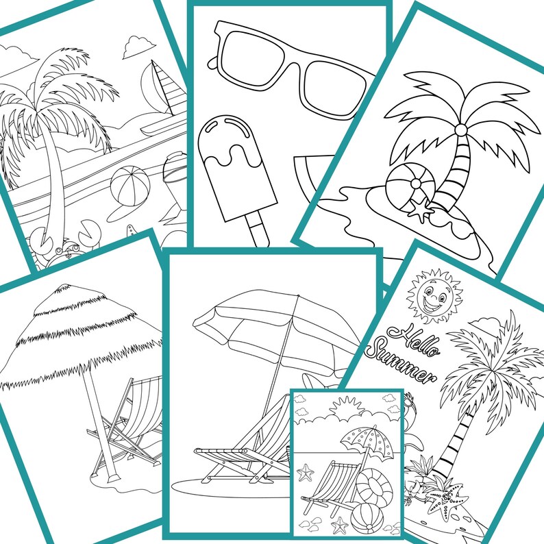 Beach Summer Coloring Pages, Seashore Fun, 12 Page Bundle (digital ...