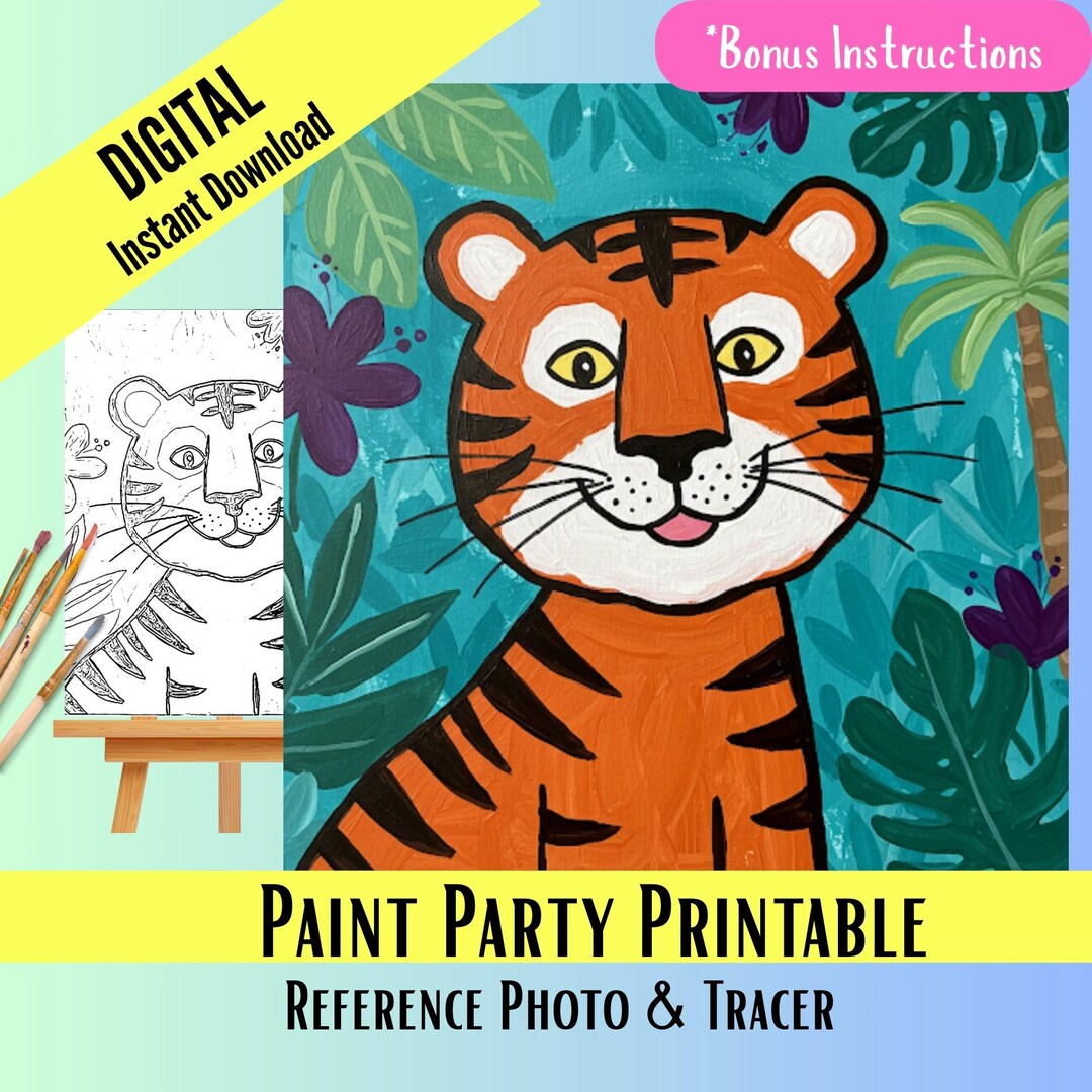 Cute Tiger DIY Acrylic Art Paint Party Image Transfers, Instant ...
