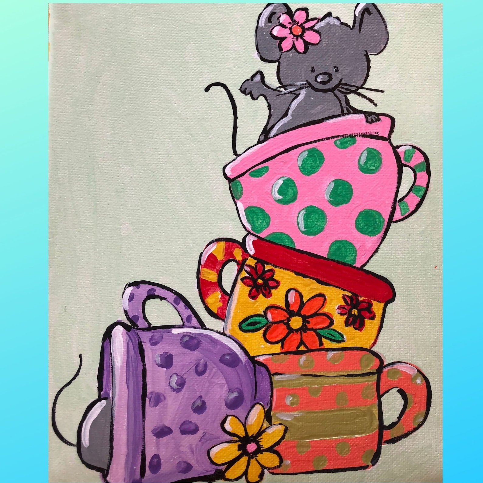 DIY Paint Party Kit Instant Download Mice in Tea Cups Includes Photo ...