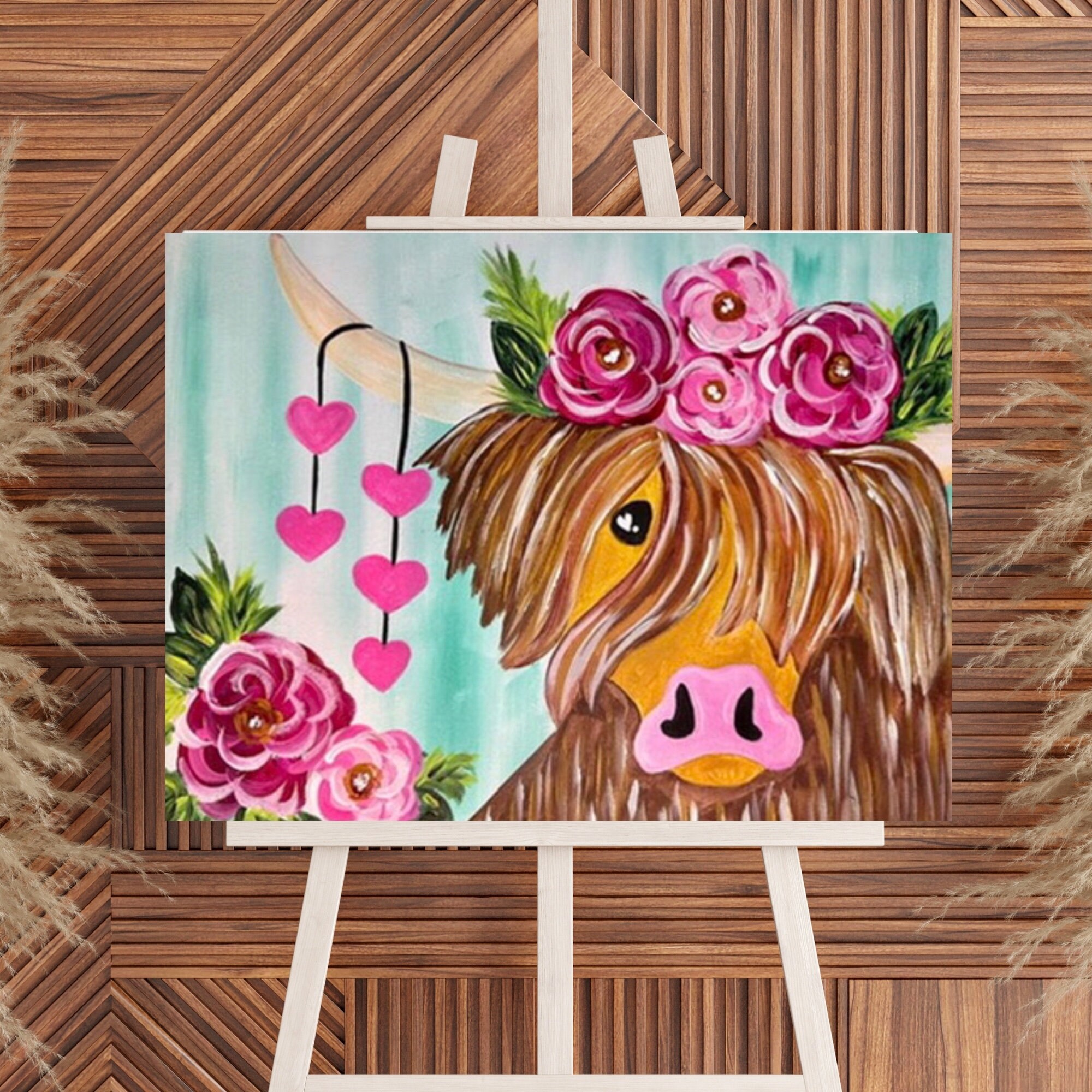 Highland Cow Paint Party Kit: Hearts & Flowers (digital Download) - Etsy