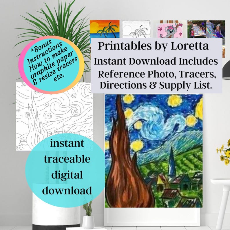 Van Gogh Starry Night DIY Paint Party Kit: (digital Download) Photo ...