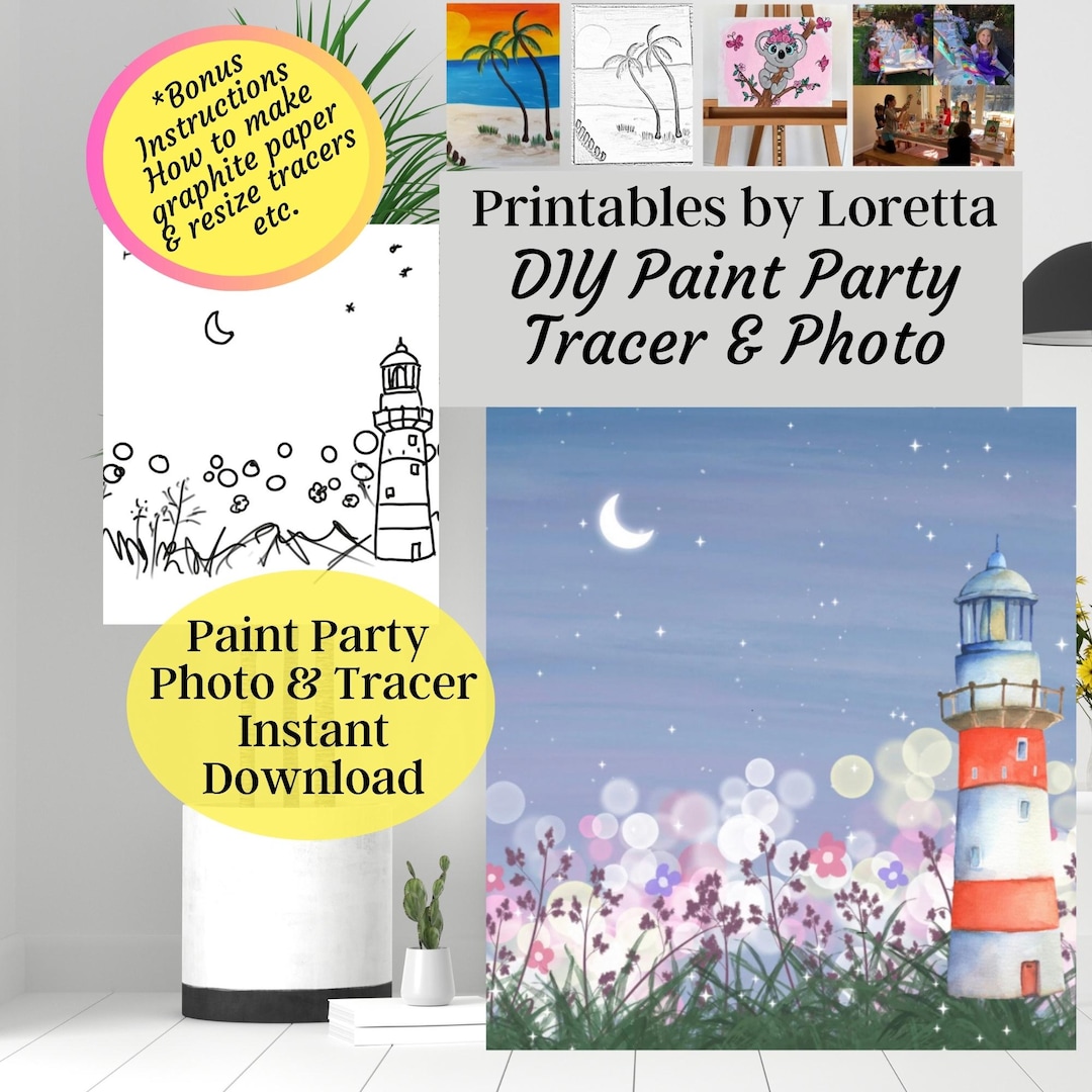 Lighthouse Paint Party Tracer & Photo: DIY Winter Scene (digital ...