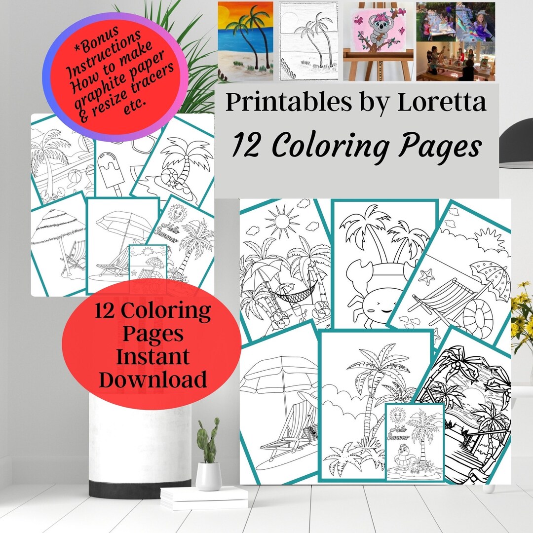 Beach Time Seashore Summer Coloring Pages Instant Download 12 Page ...