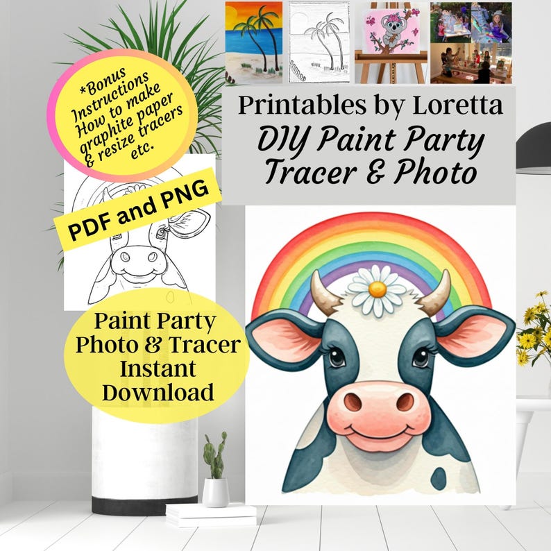 Happy Cow Paint Party Kit: Rainbow Photo & Tracer (digital Download) - Etsy