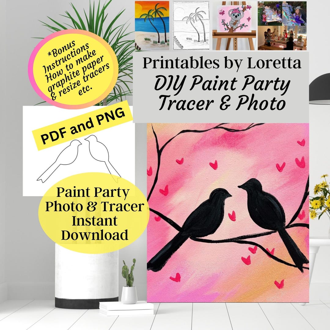 Love Birds Paint Party Tracer: DIY Painting Template (digital Download ...
