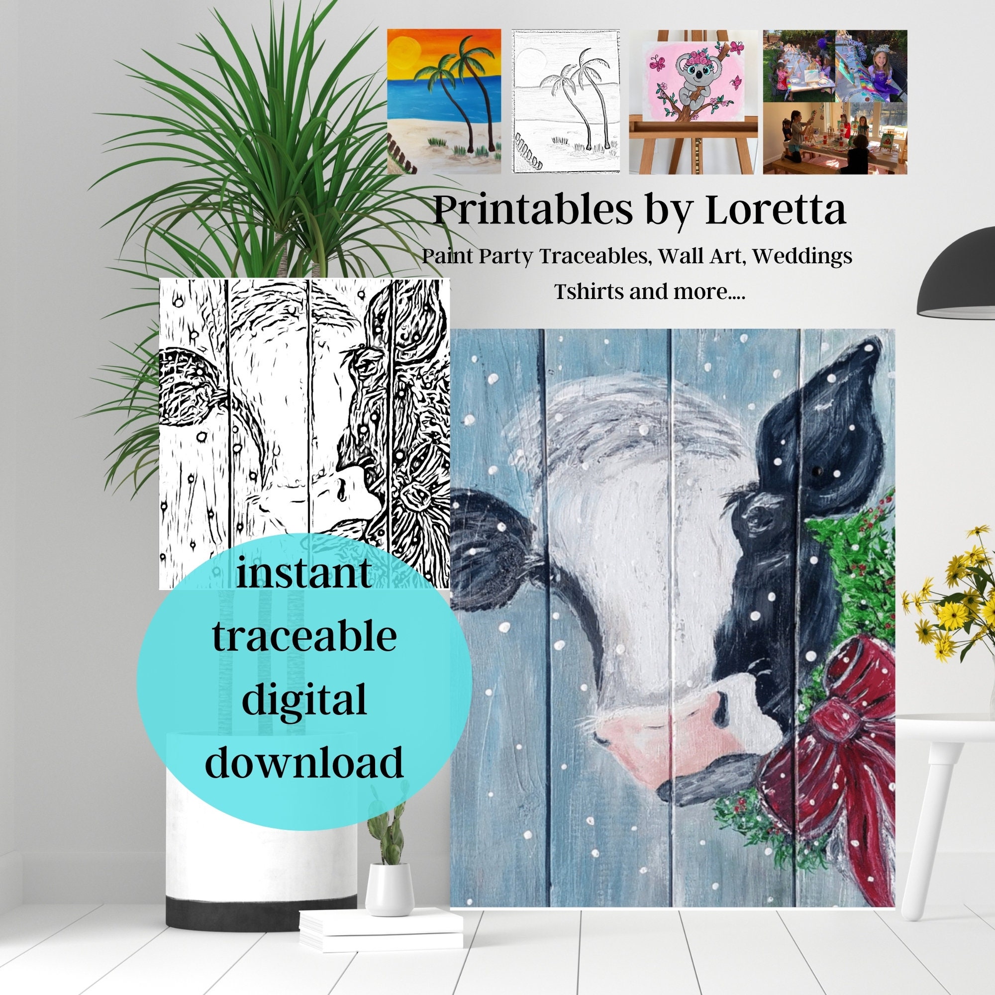 DIY Paint Party Kit Instant Download Farmhouse Christmas Cow Includes ...