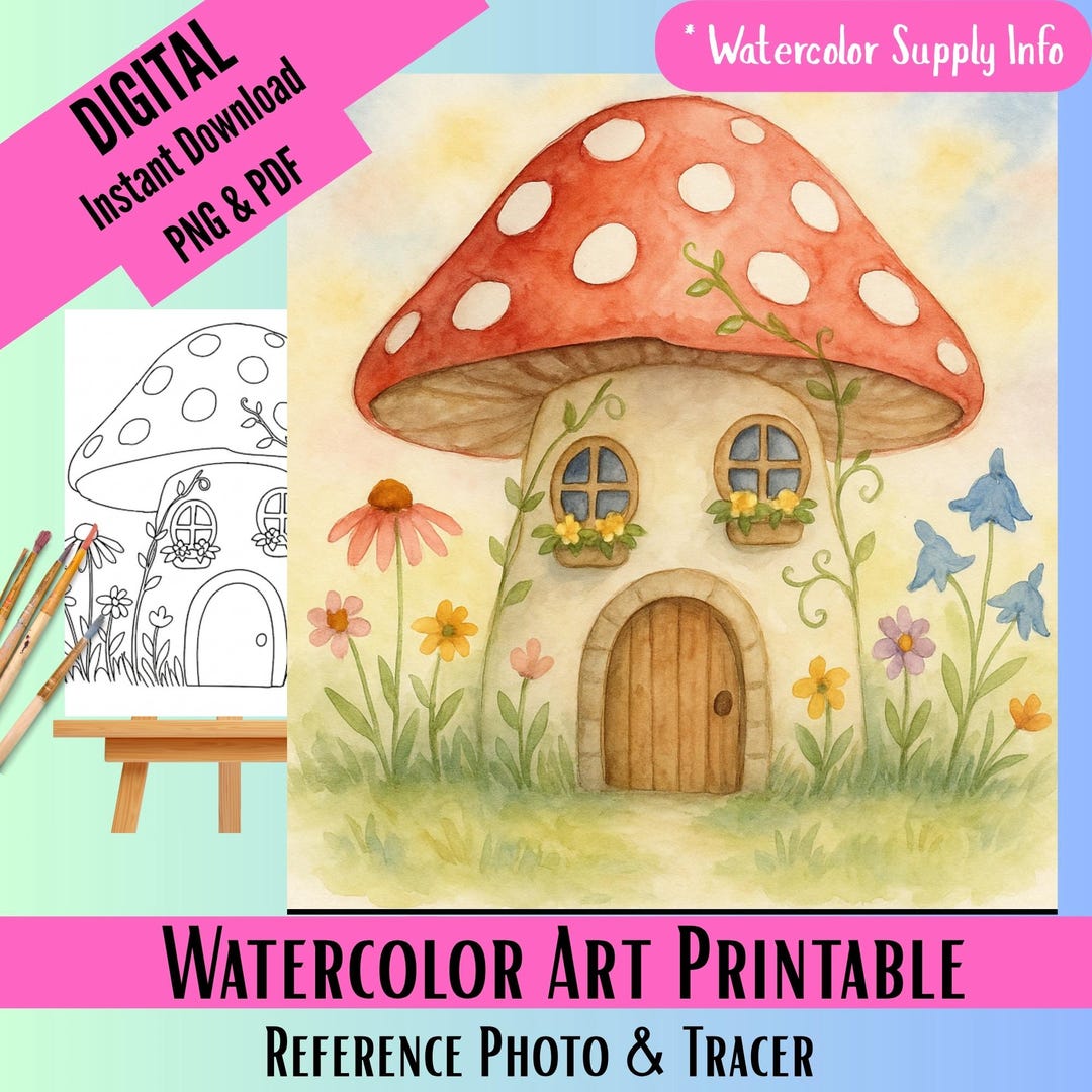 Whimsical Fairy Mushroom House Printable Instant Download,tracer, Photo ...