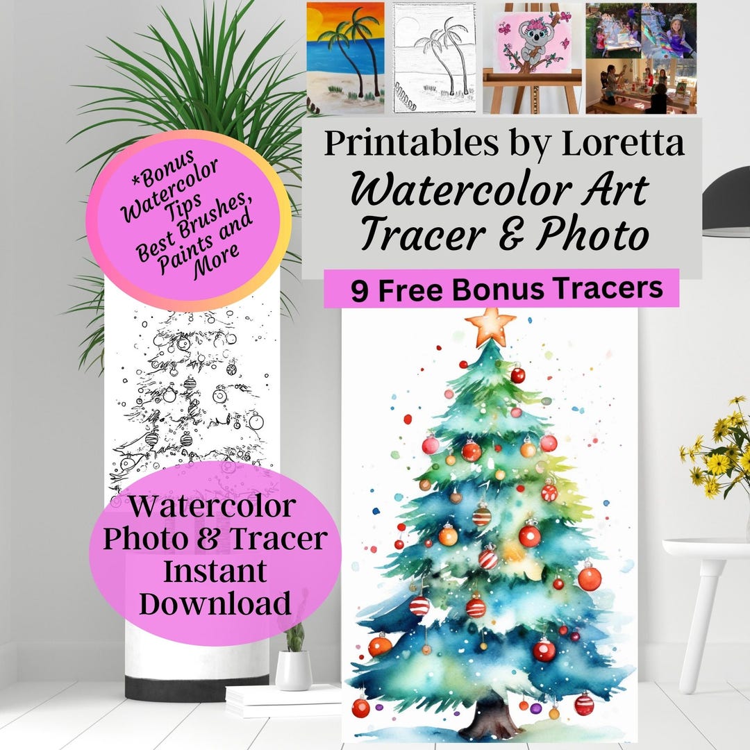 Watercolor Christmas Tree Tracer: Art Reference Photo & 9 Bonus Tracers ...