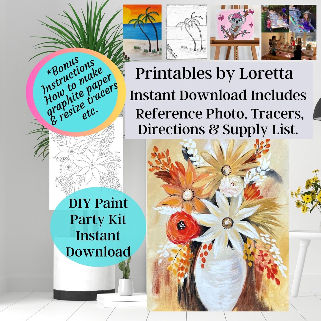 DIY Paint Party Kit Instant Download Fall Floral Paint and Sip Party ...