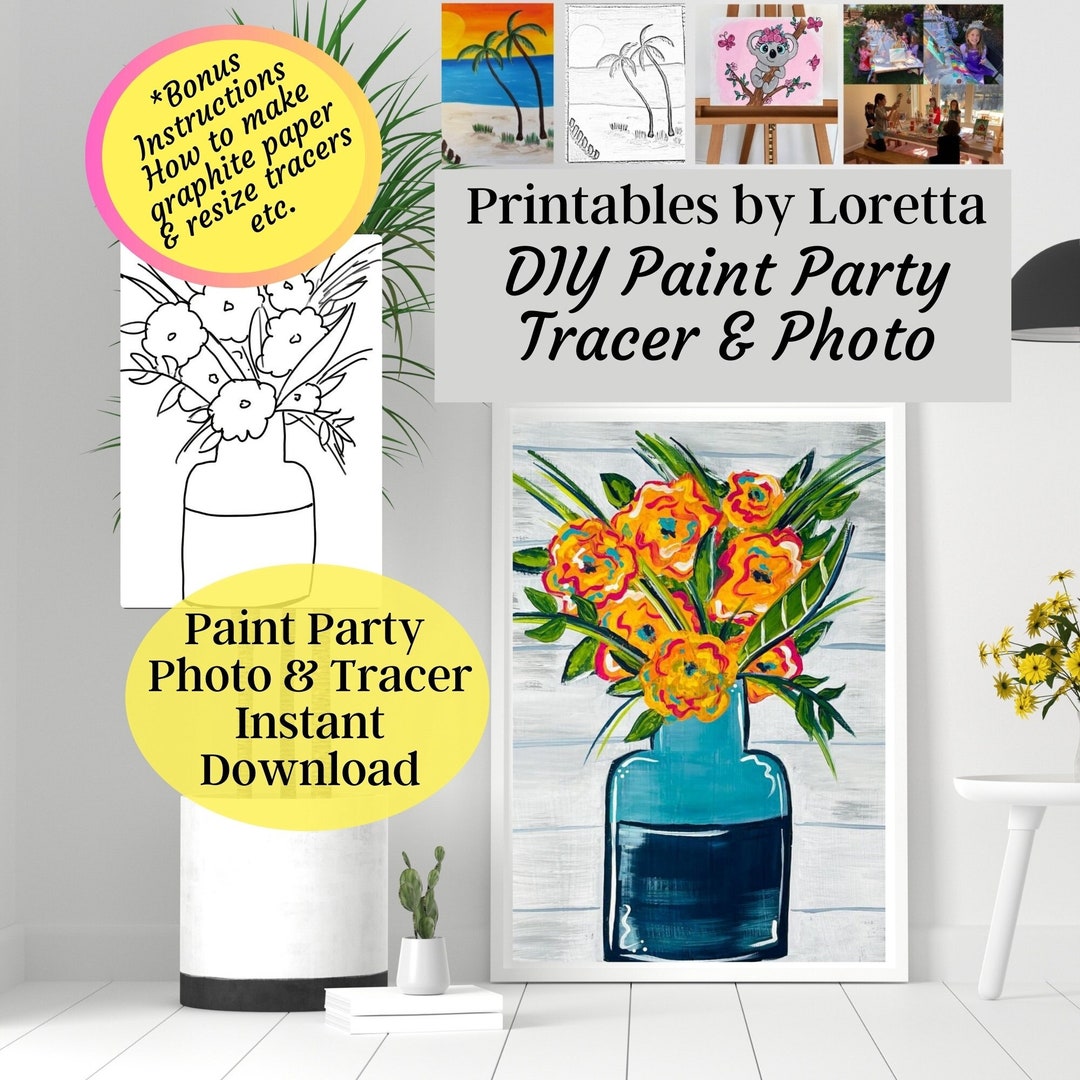 Blue Vase Flowers Paint Party Tracer: DIY Craft (digital Download) - Etsy