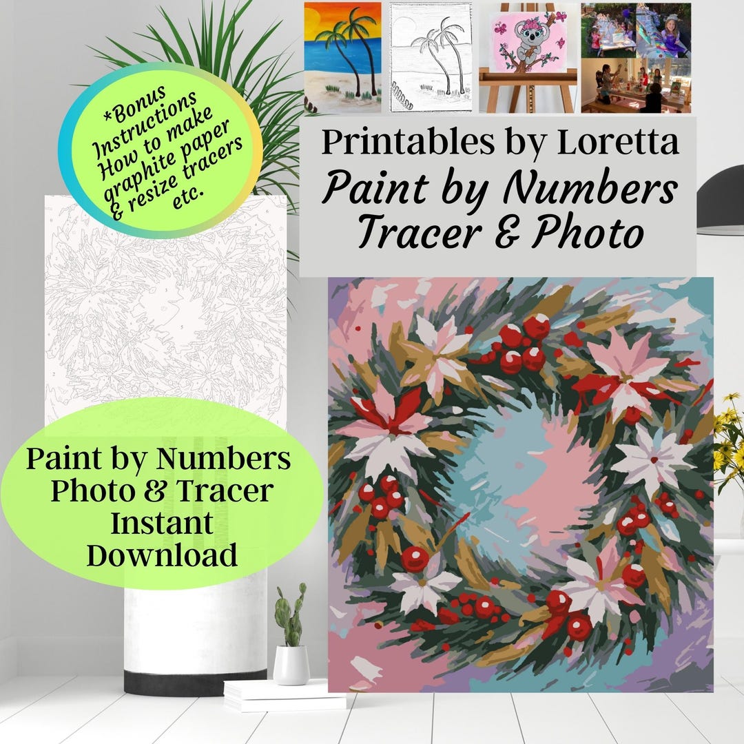 Paint by Numbers Instant Download Holiday Christmas Wreath, Color ...