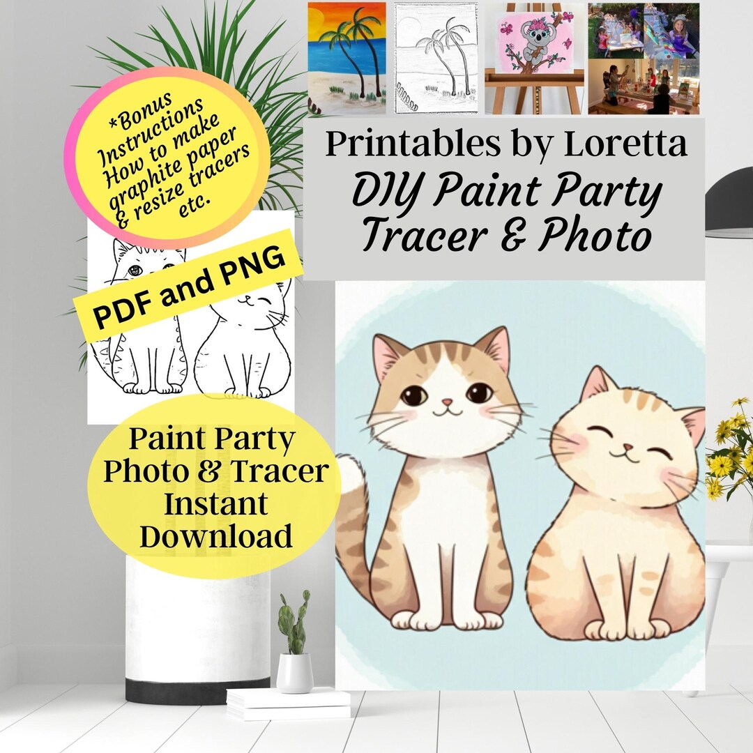 Kitty Cats Paint Party Tracer, DIY Art (digital Download - Etsy