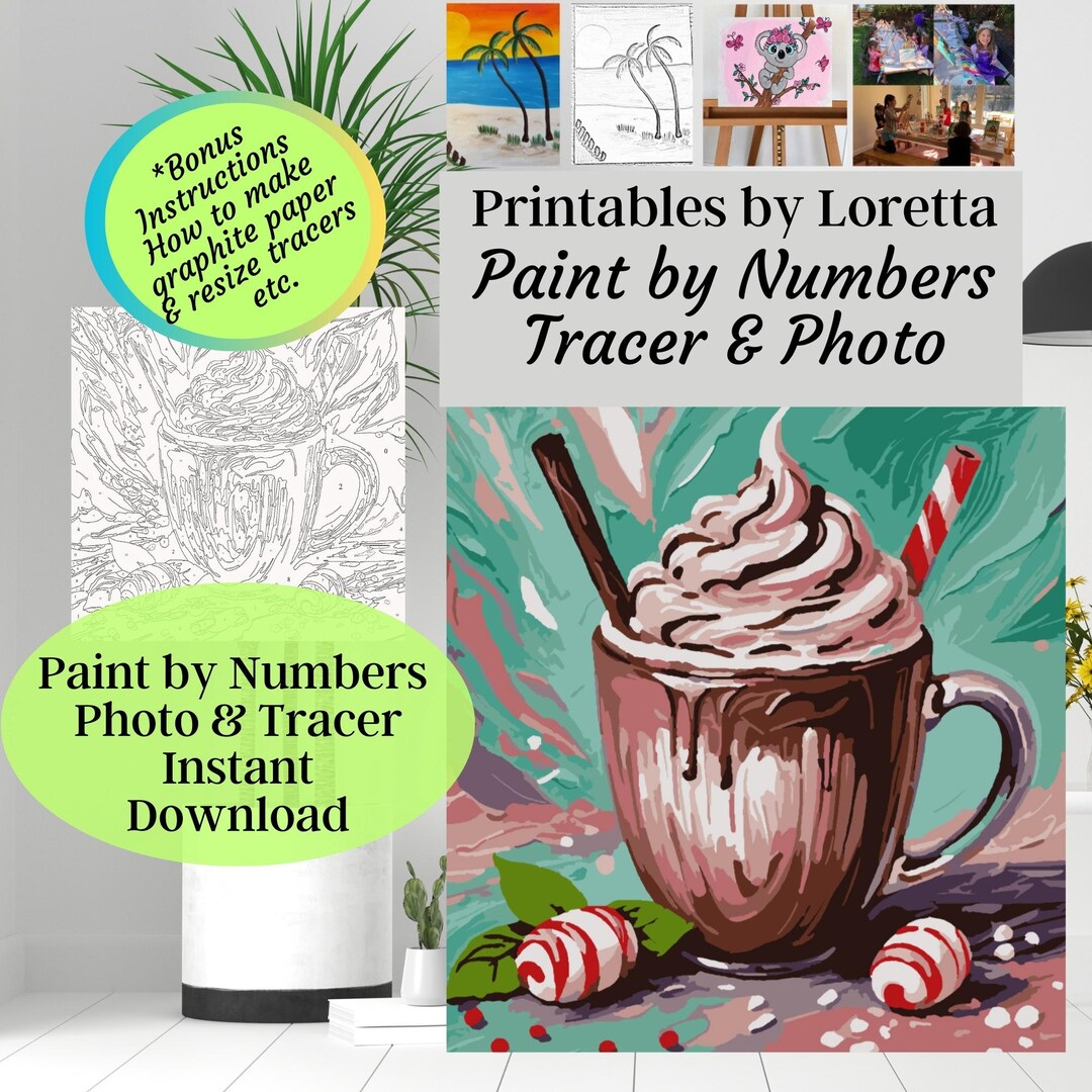 Paint by Numbers Instant Download Peppermint Hot Chocolate, Colored ...