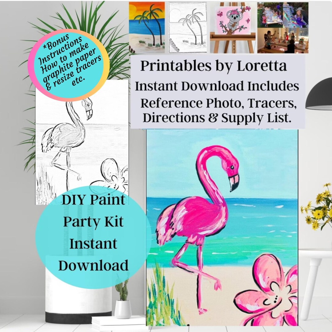 Pink Flamingo DIY Paint Party Kit: Traceable Art (digital Download ...
