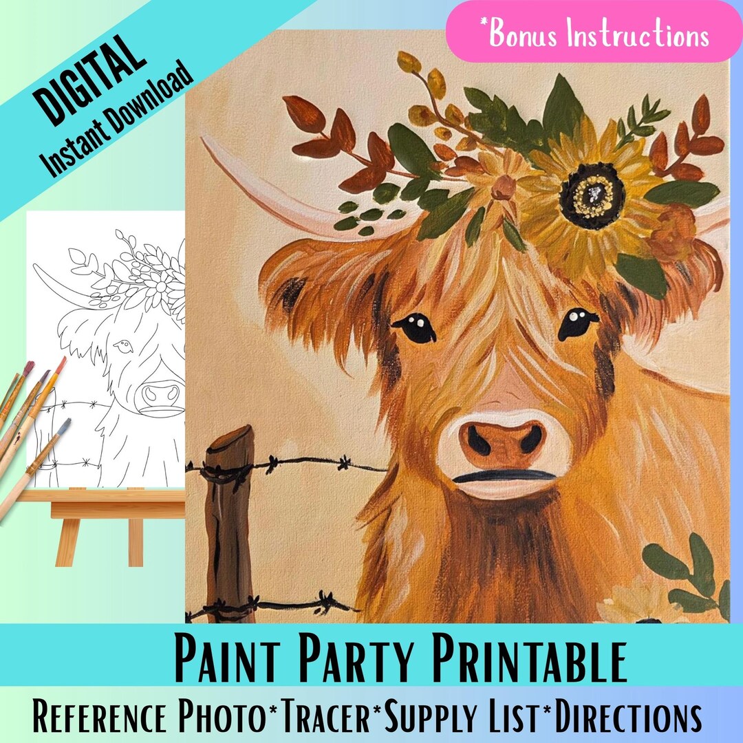 Highland Cow Paint Party Kit: Fall Decor DIY (digital Download, PDF ...