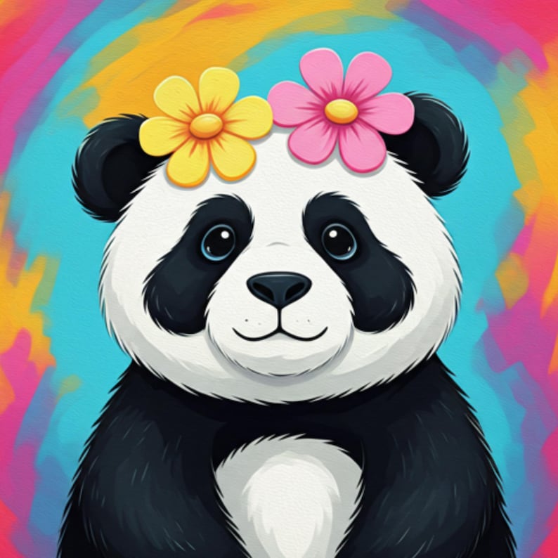 DIY Paint Party Kit Instant Download Cute Panda Bear With Flowers ...