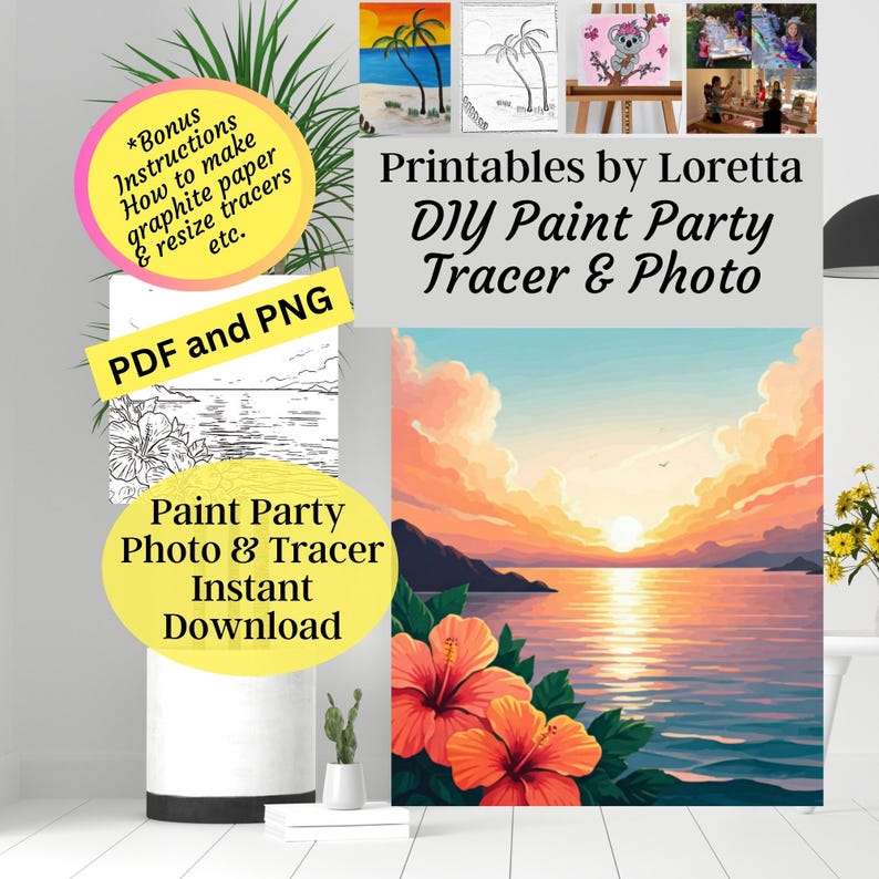 Hibiscus Sunset Beach Paint Party Kit: Tracer & Photo (digital Download ...